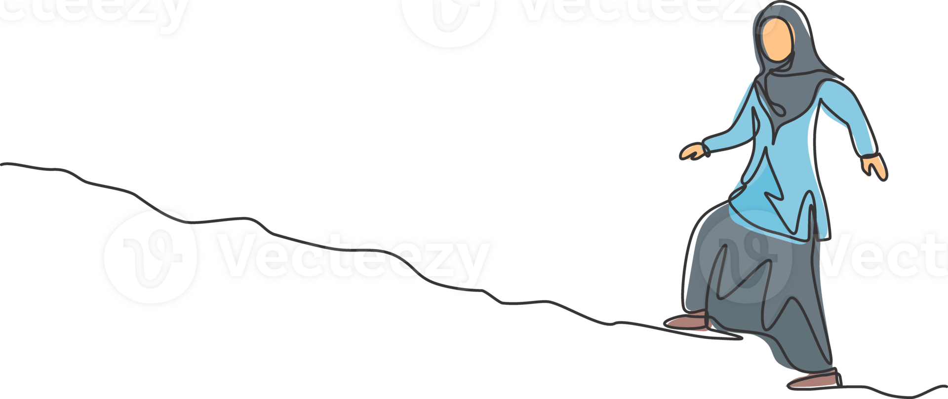 Single one line drawing of young Arabian business woman walking on the ...