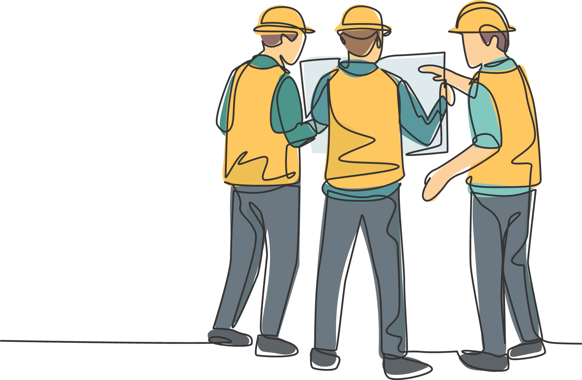 Single Continuous Line Drawing Of Young Architect And Foreman