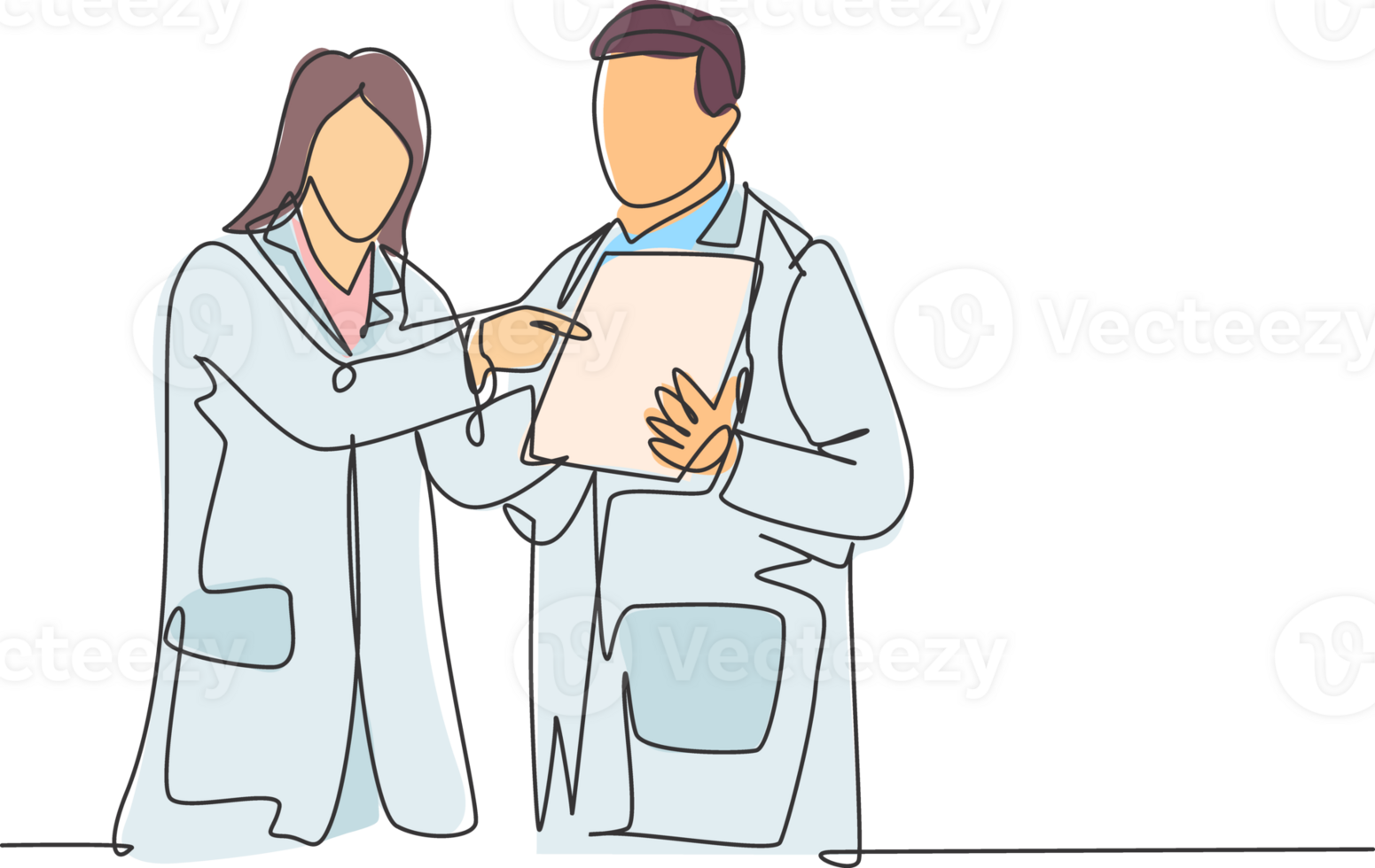 Single Continuous Line Drawing Of Young Male And Female Doctor Discussing About Health Topic