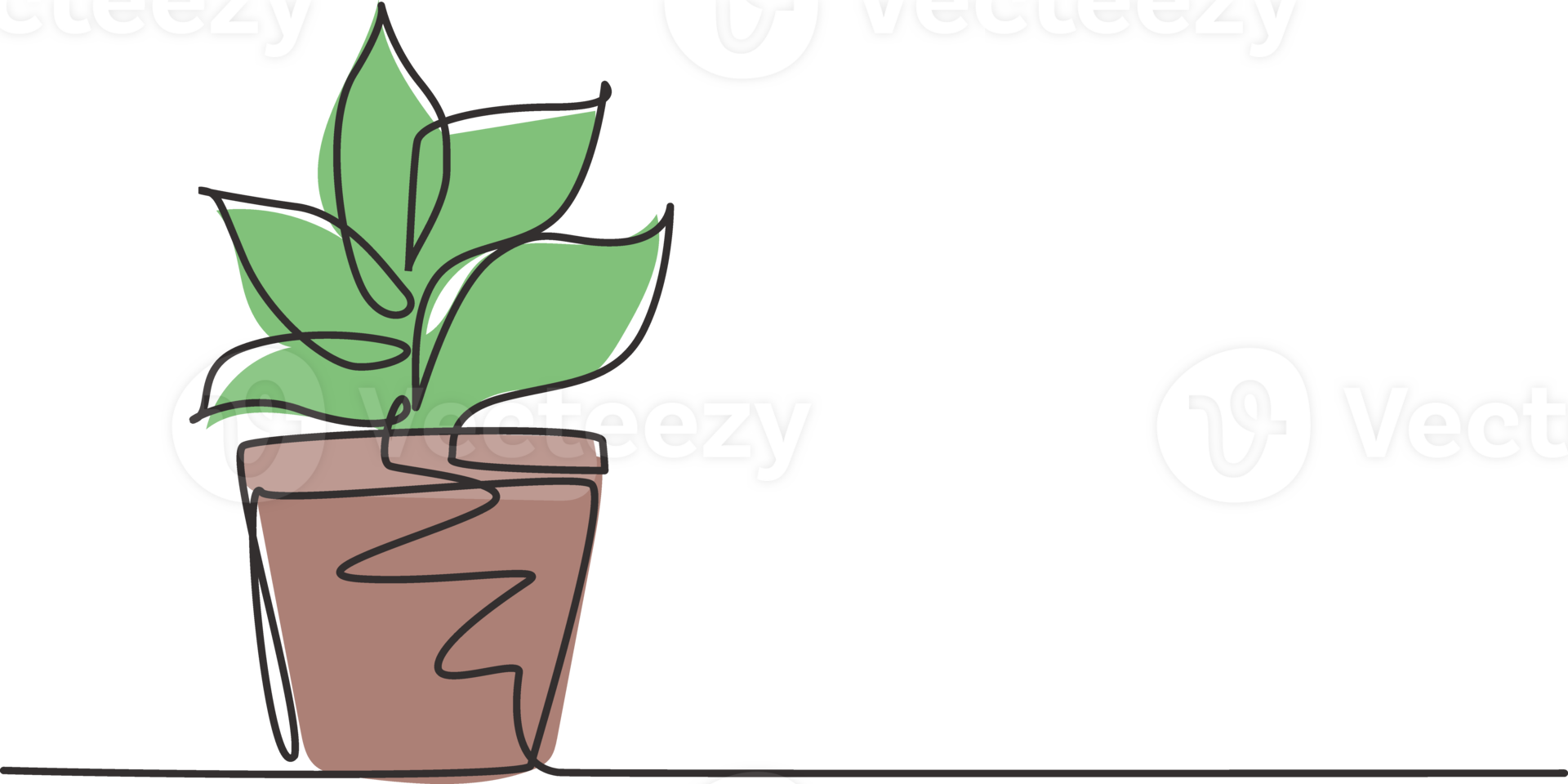 Single Continuous Line Drawing Potted Plants With Five Growing Leaves