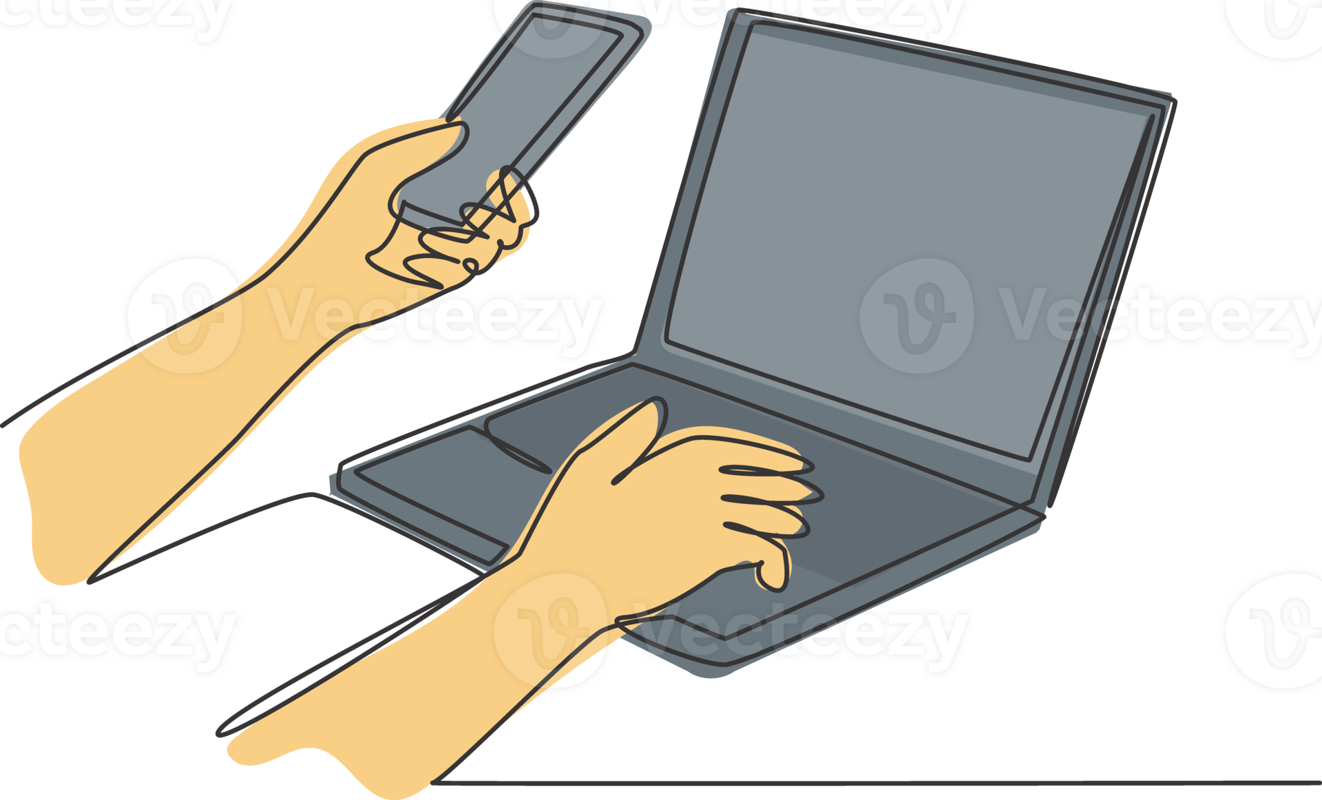 One continuous line drawing of hand gesture holding smartphone to input ...