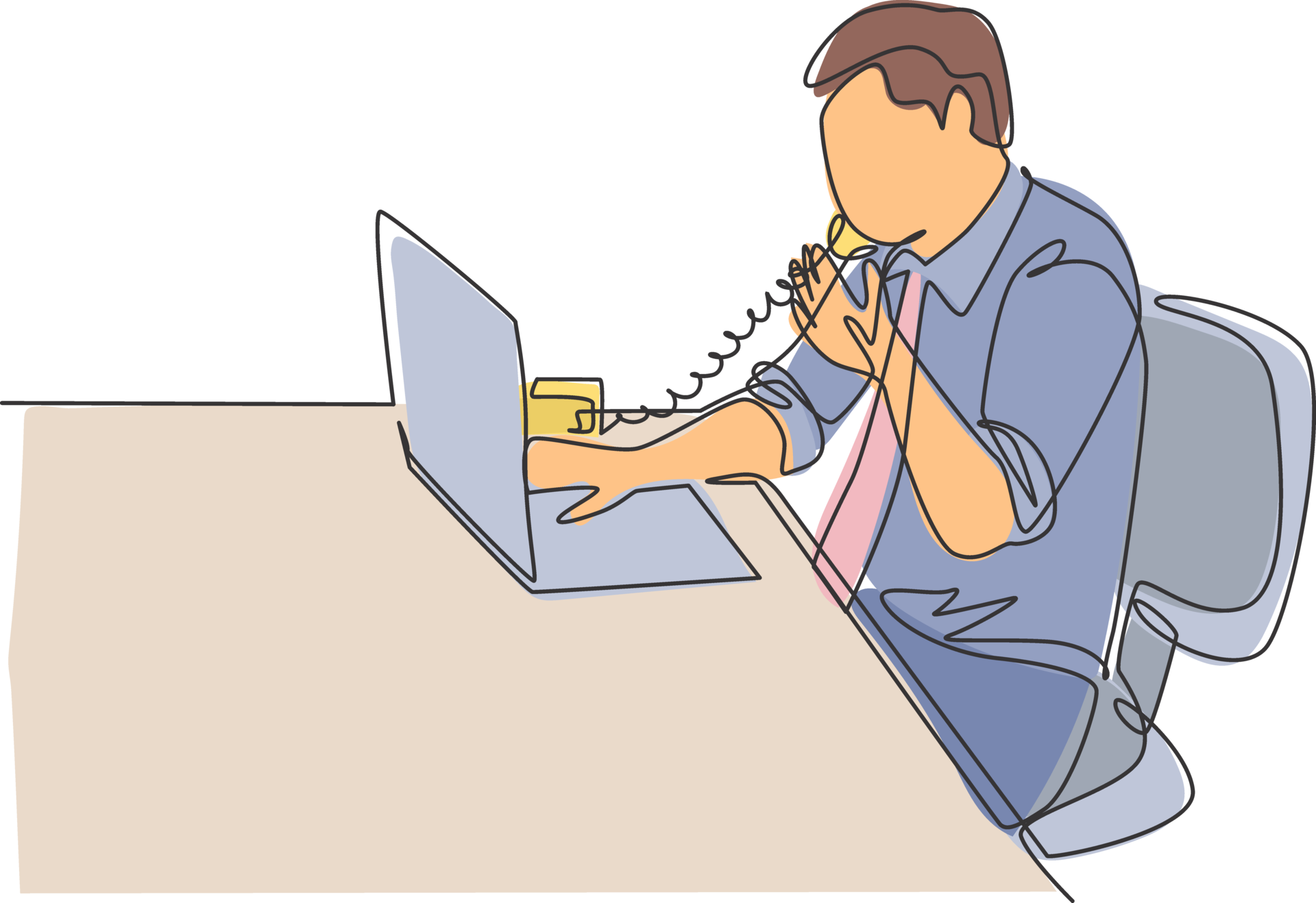 One Continuous Line Drawing Of Young Programmer Take A Phone Call Using Analog Phone To Ask