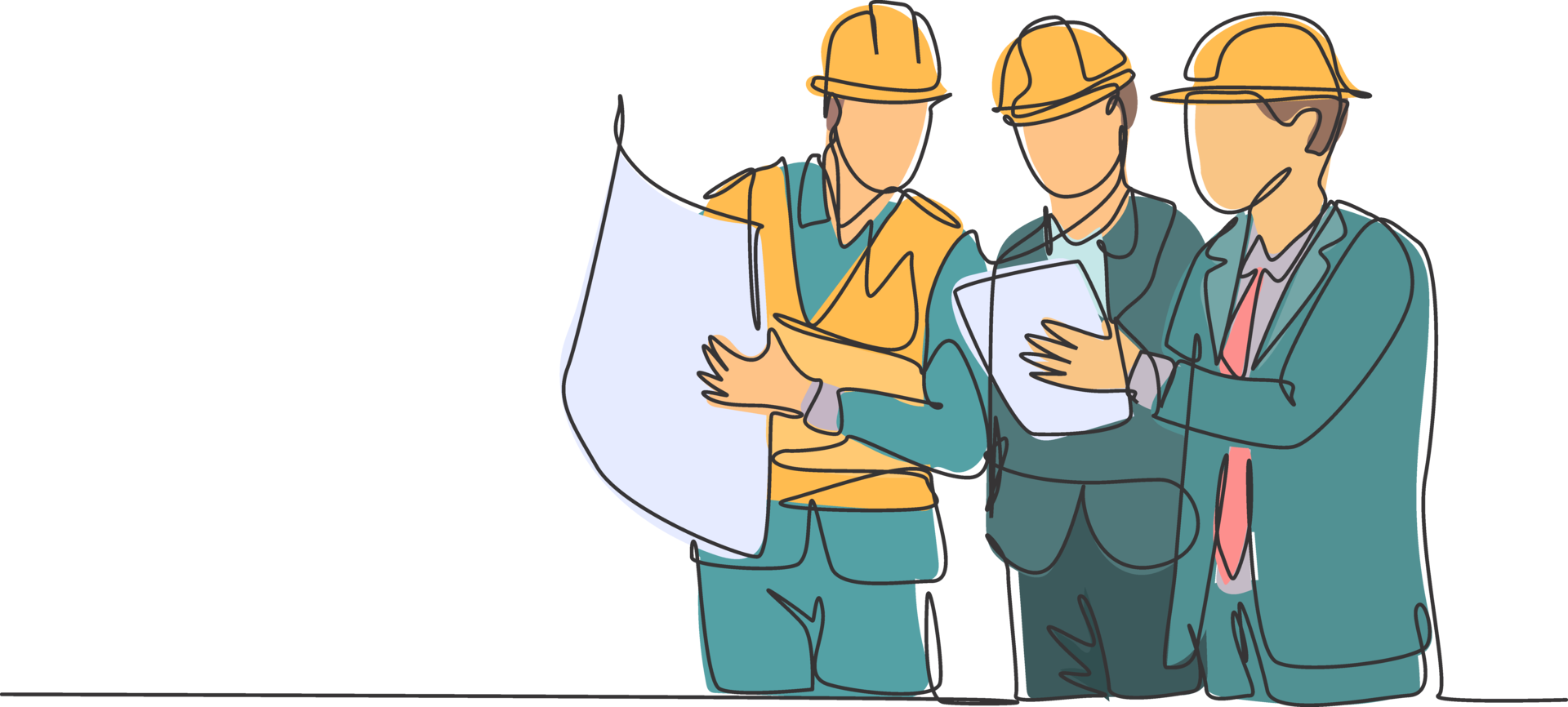 Um Desenho De Linha Contínua Do Jovem Arquiteto Gerente E Engenheiro
