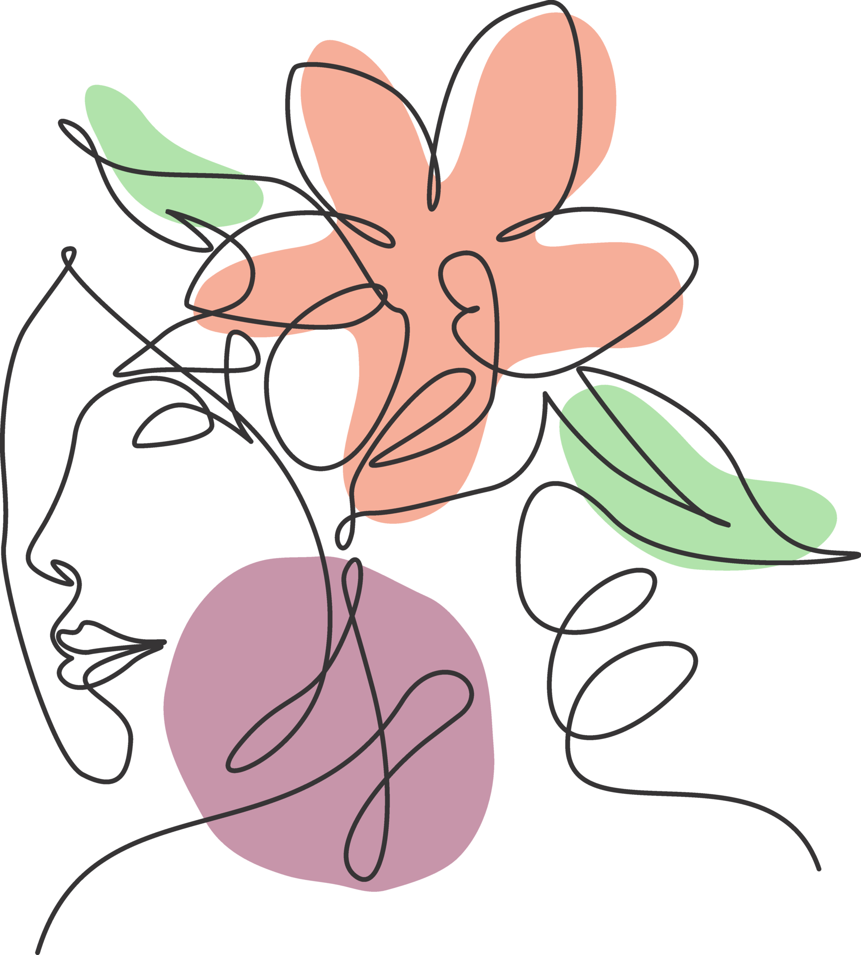 Single Continuous Line Drawing Pretty Woman Face With Flowers Nature