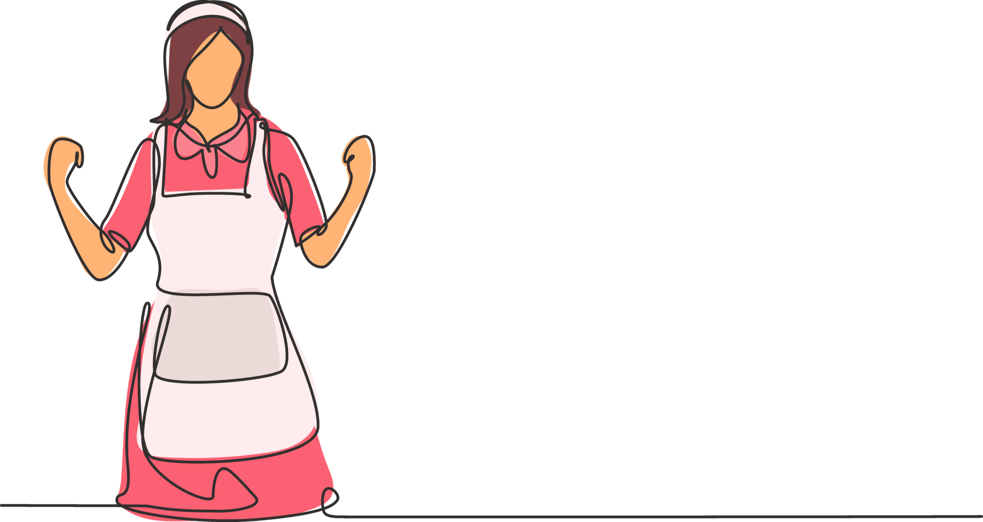 Single Continuous Line Drawing Maid In Hotel With Celebrate Gesture And In Neat Uniform Tidying