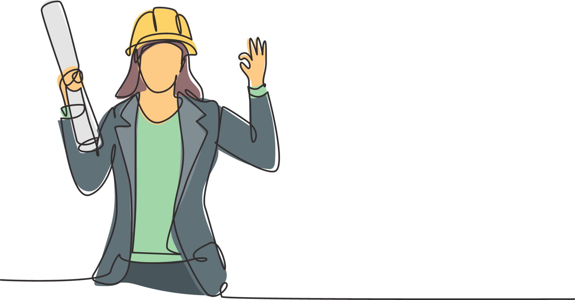 Single Continuous Line Drawing Female Architect With Gesture Okay And