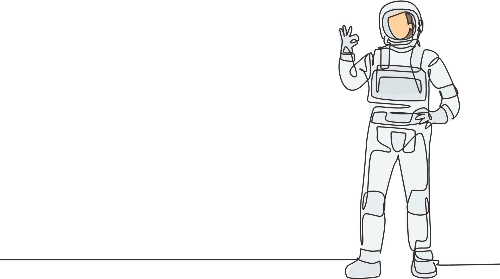 Single Continuous Line Drawing Astronaut Stands With Gesture Okay Wearing Space Suit Exploring