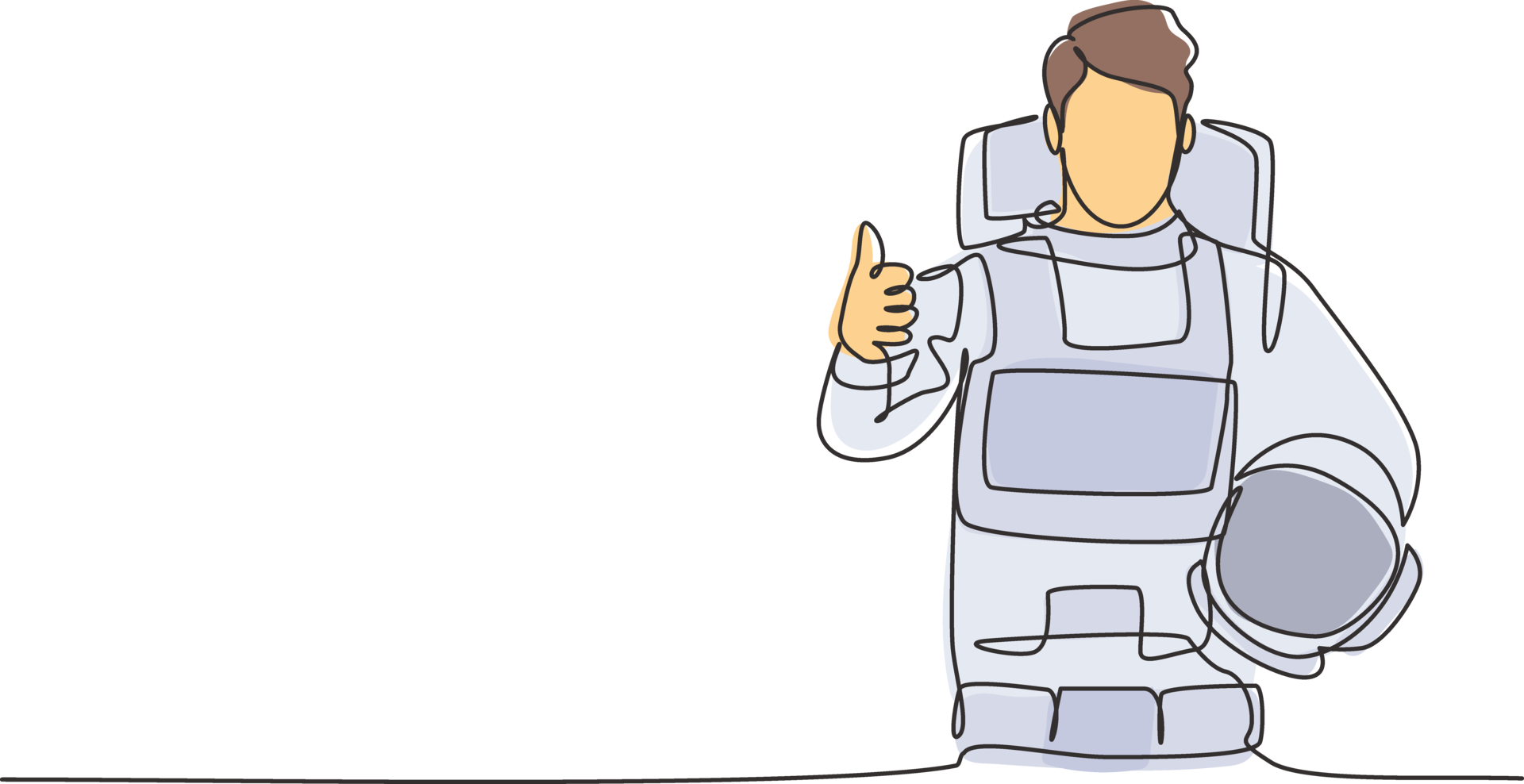 Continuous One Line Drawing Astronauts With A Thumbs Up Gesture Wearing Spacesuits To Explore
