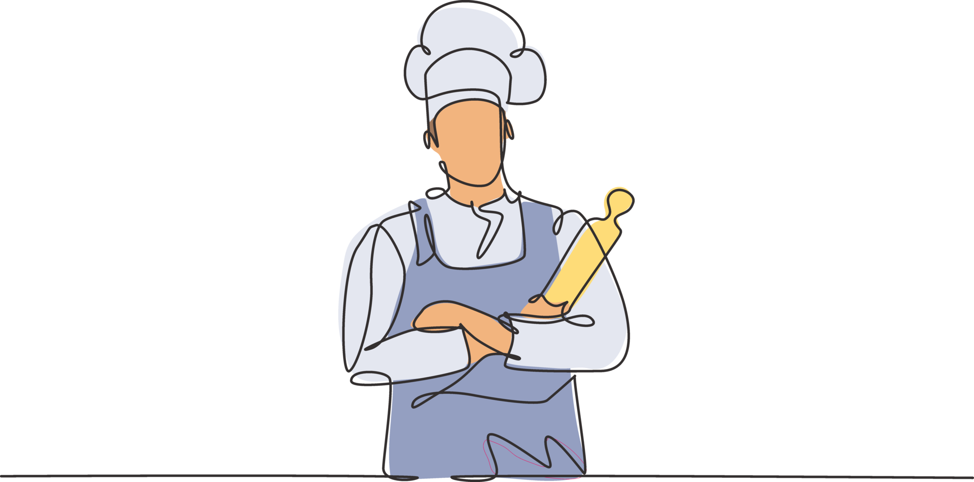 Continuous One Line Drawing Of Young Attractive Handsome Male Chef