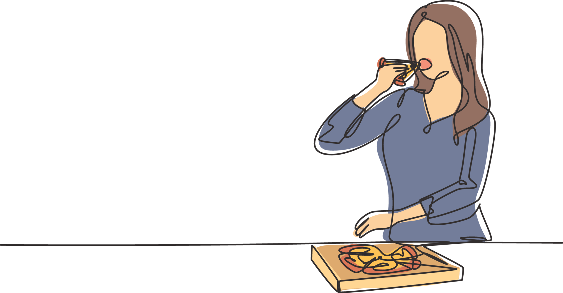 Single One Line Drawing Young Woman Having Spaghetti Meal With Fork Happy And Enjoy Lunch At