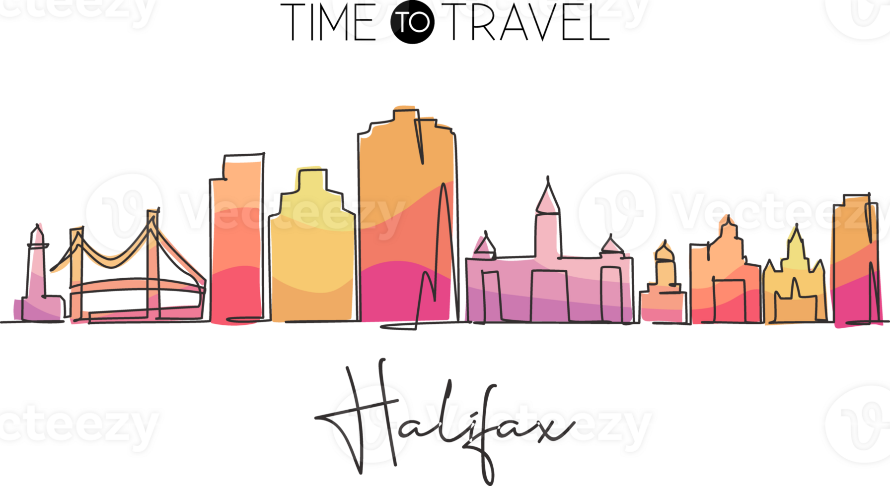 Continuous one line drawing Halifax city skyline, Nova Scotia Canada. Beautiful landmark. World ...