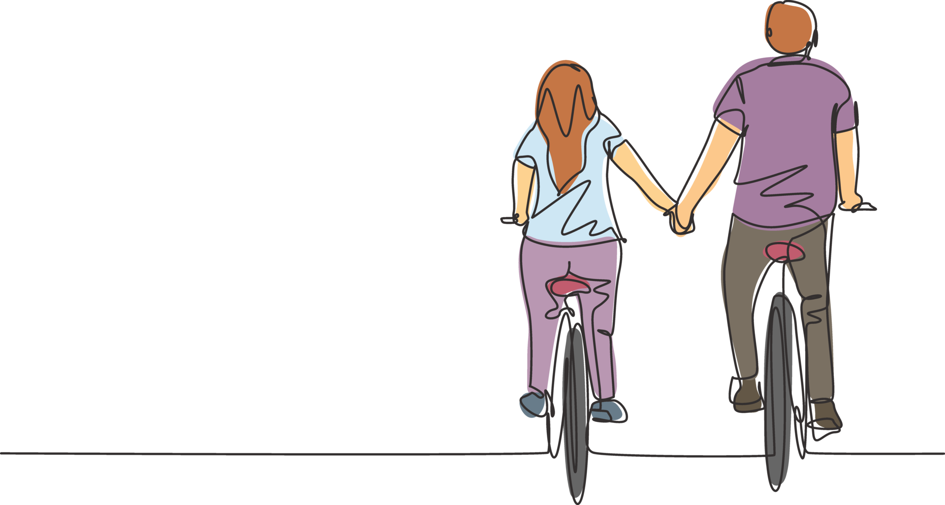 Single Continuous Line Drawing Back View Of Romantic Cycling Couple