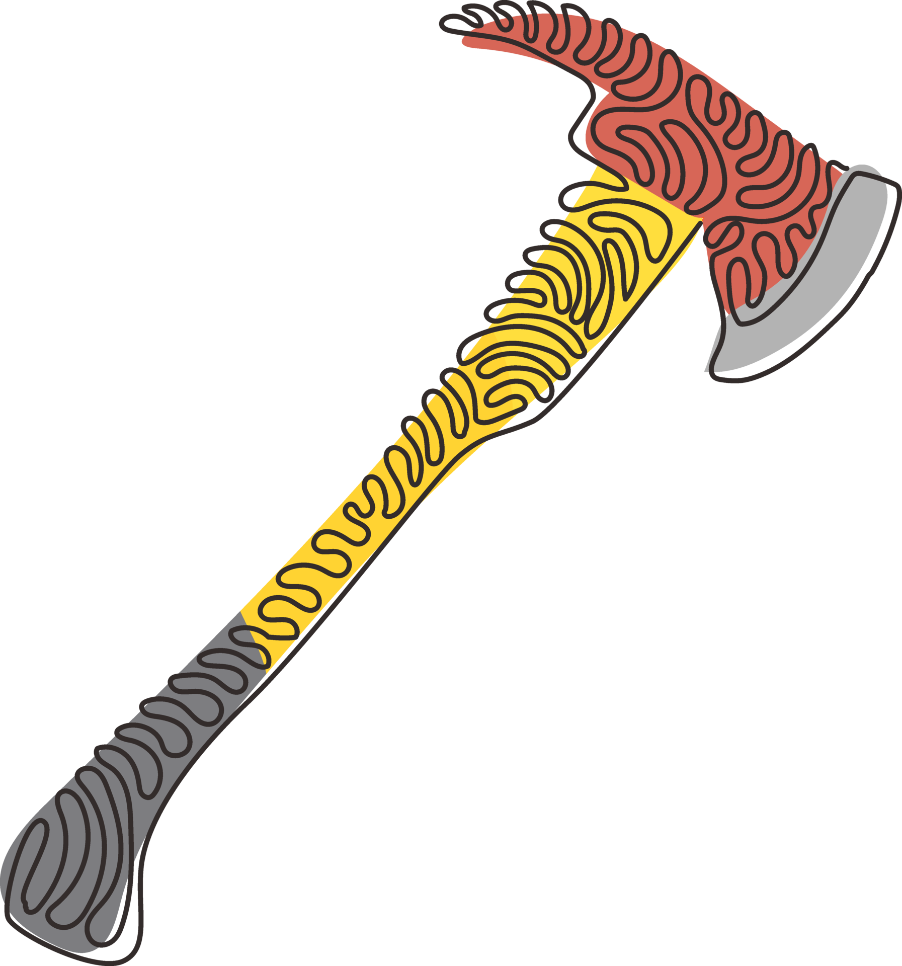 Single One Line Drawing Red Fire Axe Icon Firefighter Ax Fire