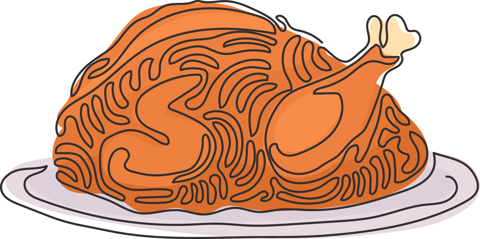 Single One Line Drawing Chicken Roasted On Platter Fried Poultry Sign Delicious Food For Gala