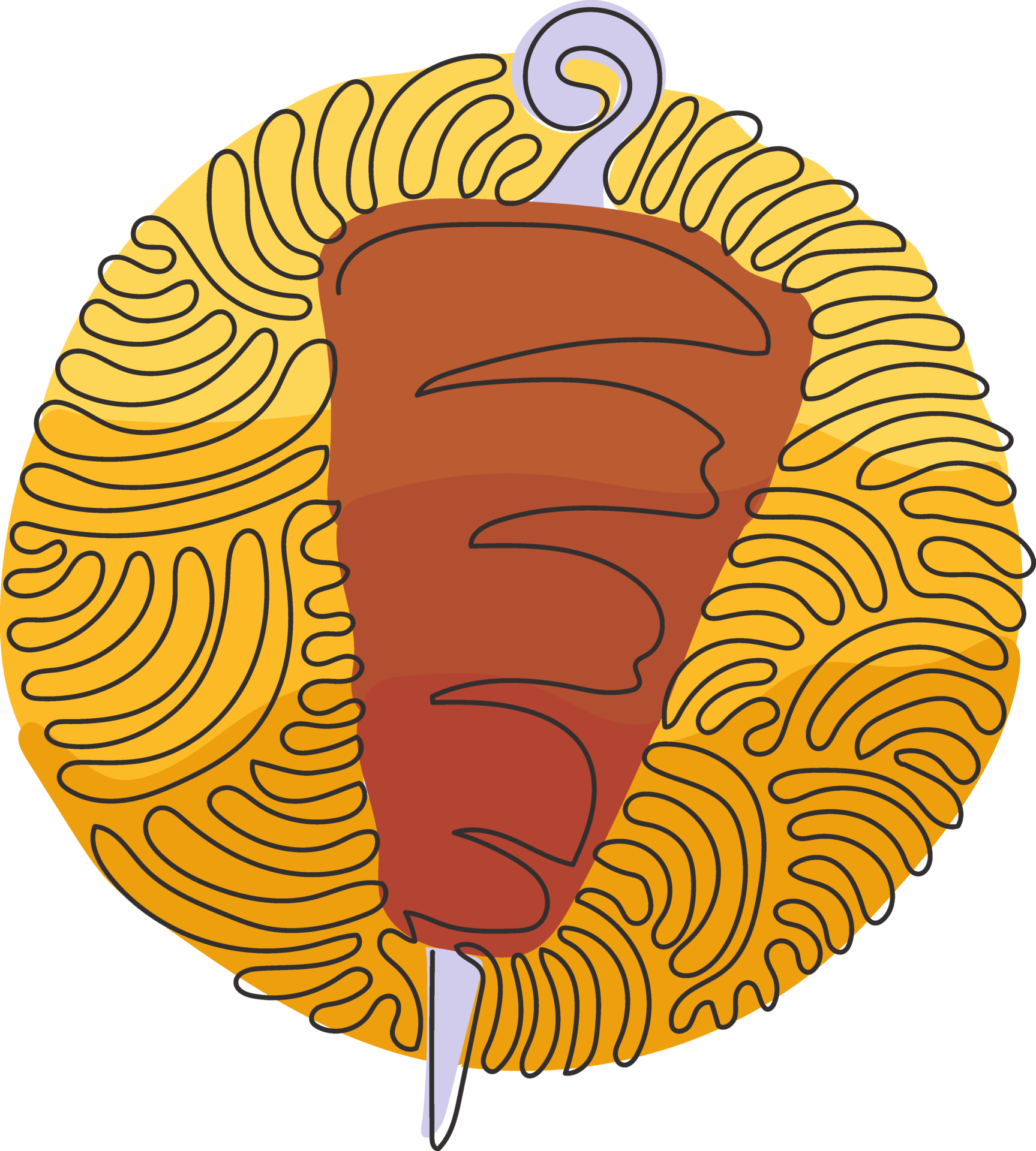 Single continuous line drawing doner kebab on pole. Arabic cuisine fast ...