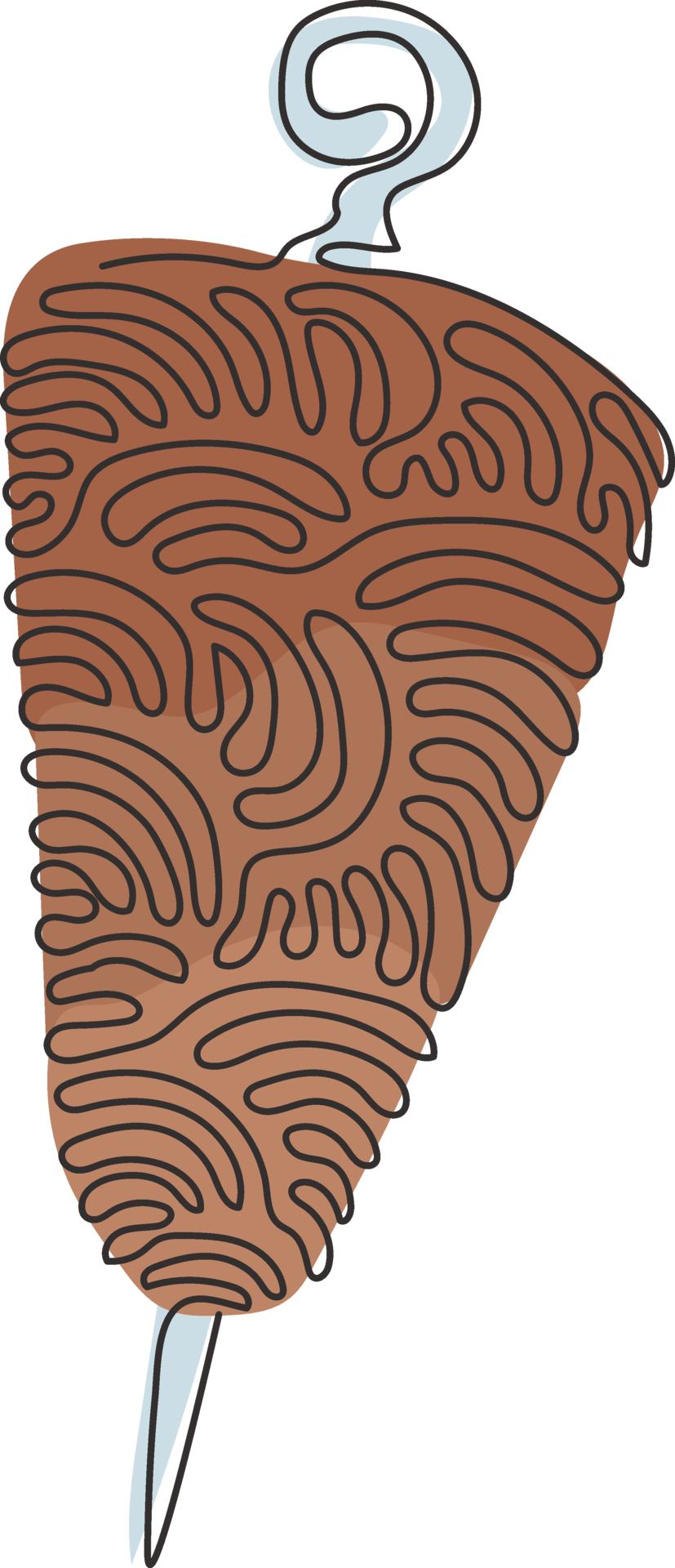 Single continuous line drawing doner kebab on pole. Arabic cuisine fast ...