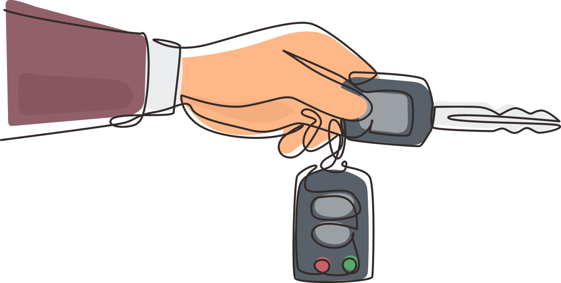 Single one line drawing hand holding car key and alarm system. Male ... Single one line drawing hand holding car key and alarm system. Male ...