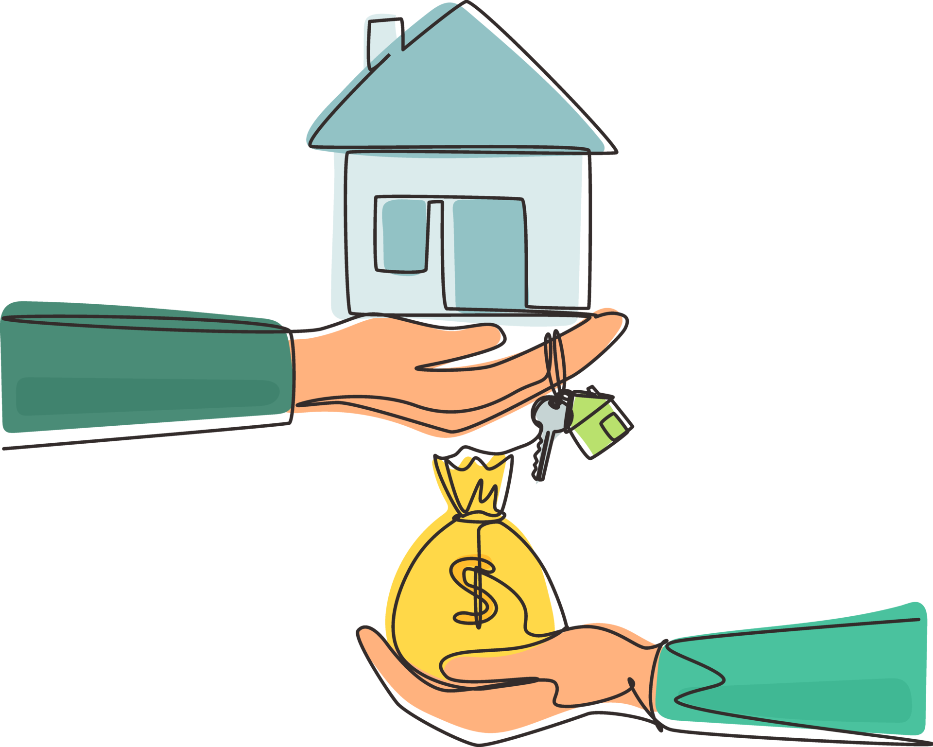 Single continuous line drawing buying-selling houses, refinance your ... Single continuous line drawing buying-selling houses, refinance your ...