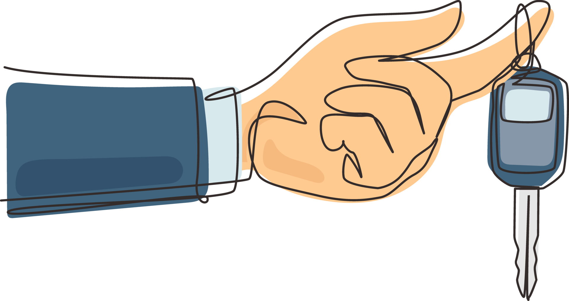 Single one line drawing hand holding hanging car key and alarm system ... Single one line drawing hand holding hanging car key and alarm system ...