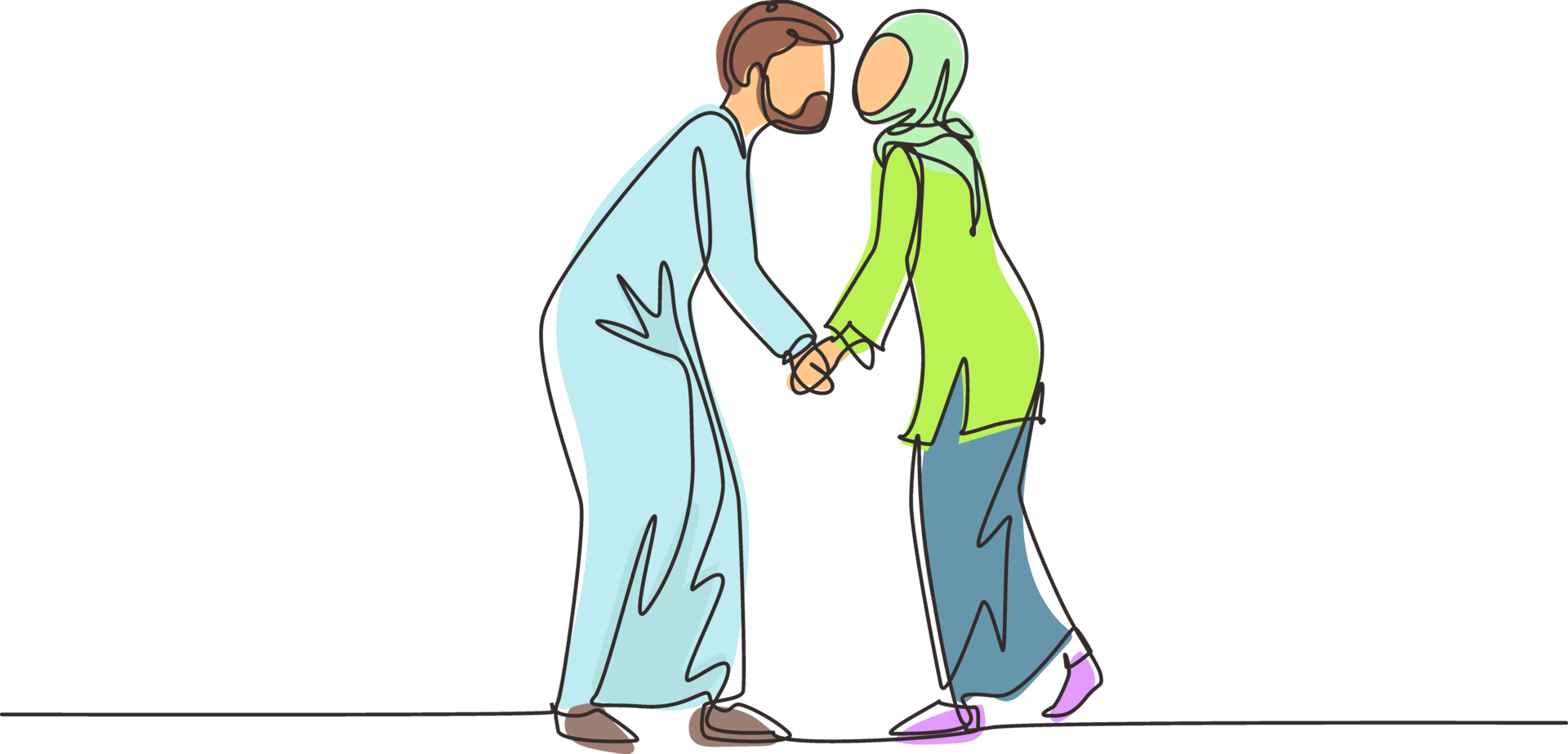 Single Continuous Line Drawing Romantic Of Arabian Male And Female