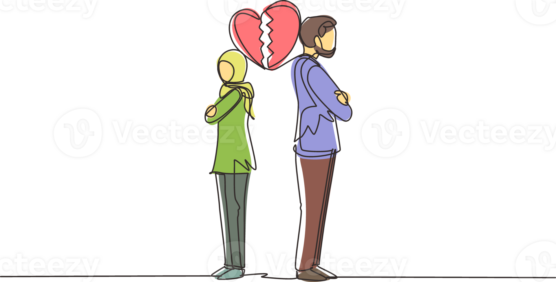 Single Continuous Line Drawing Divorced Arabian Couple Or Couples Are