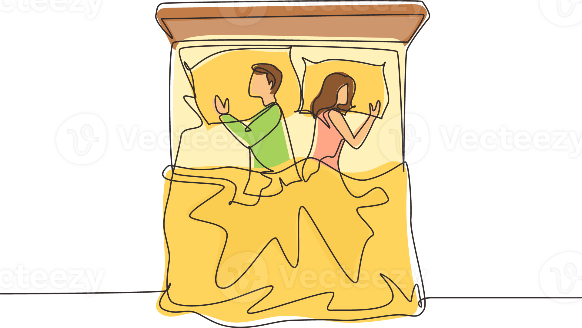 continuo uno línea dibujo hombre y mujer dormido en cama. Pareja ... continuo uno línea dibujo hombre y mujer dormido en cama. Pareja ...