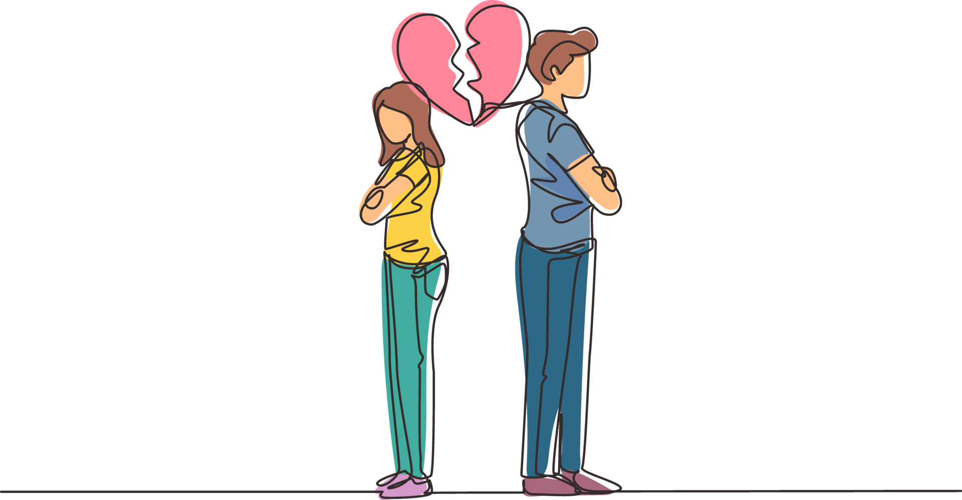 Single Continuous Line Drawing Divorced Couple Or Couples Are Angry