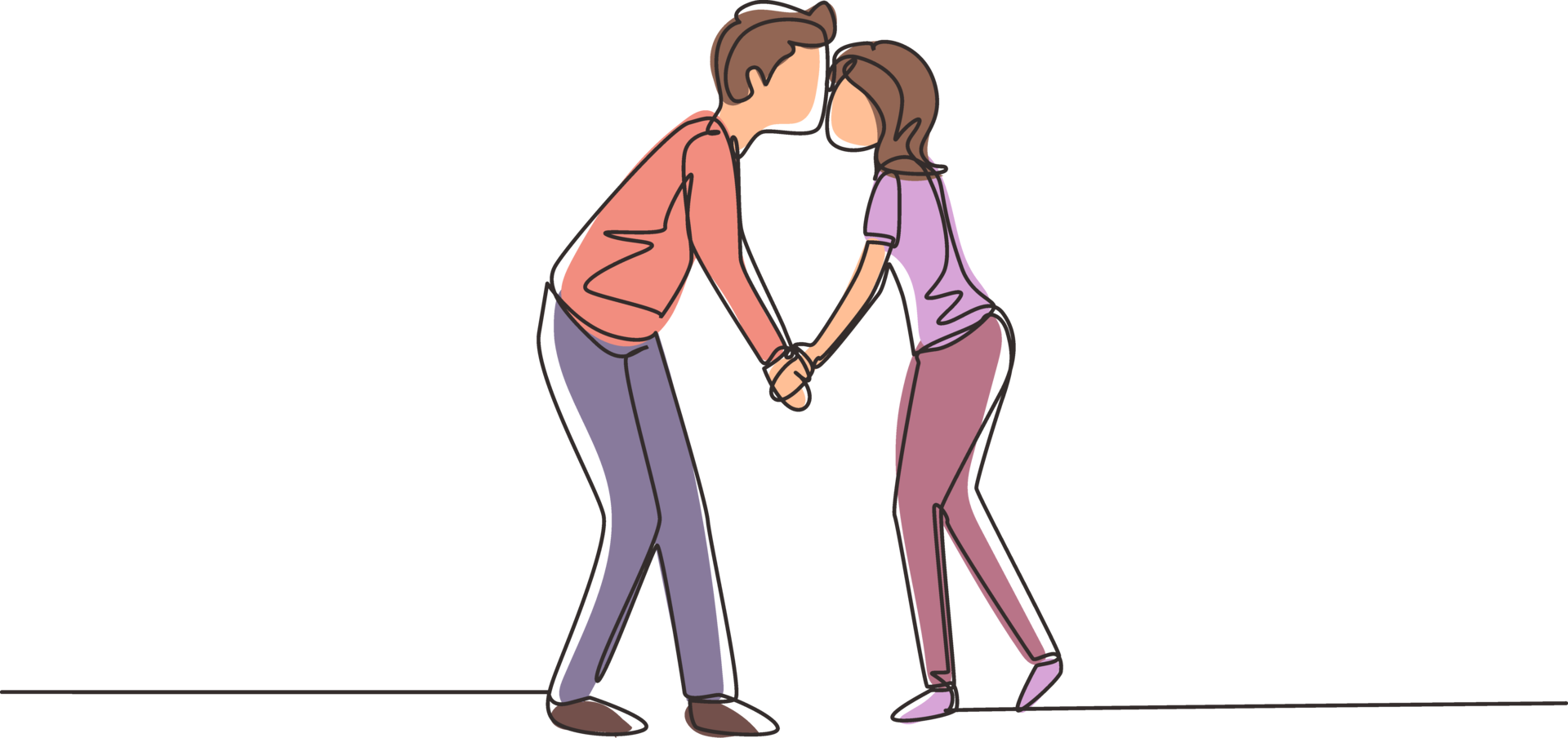 Single Continuous Line Drawing Romantic Of Male And Female Couple With Lips Locked In Kiss