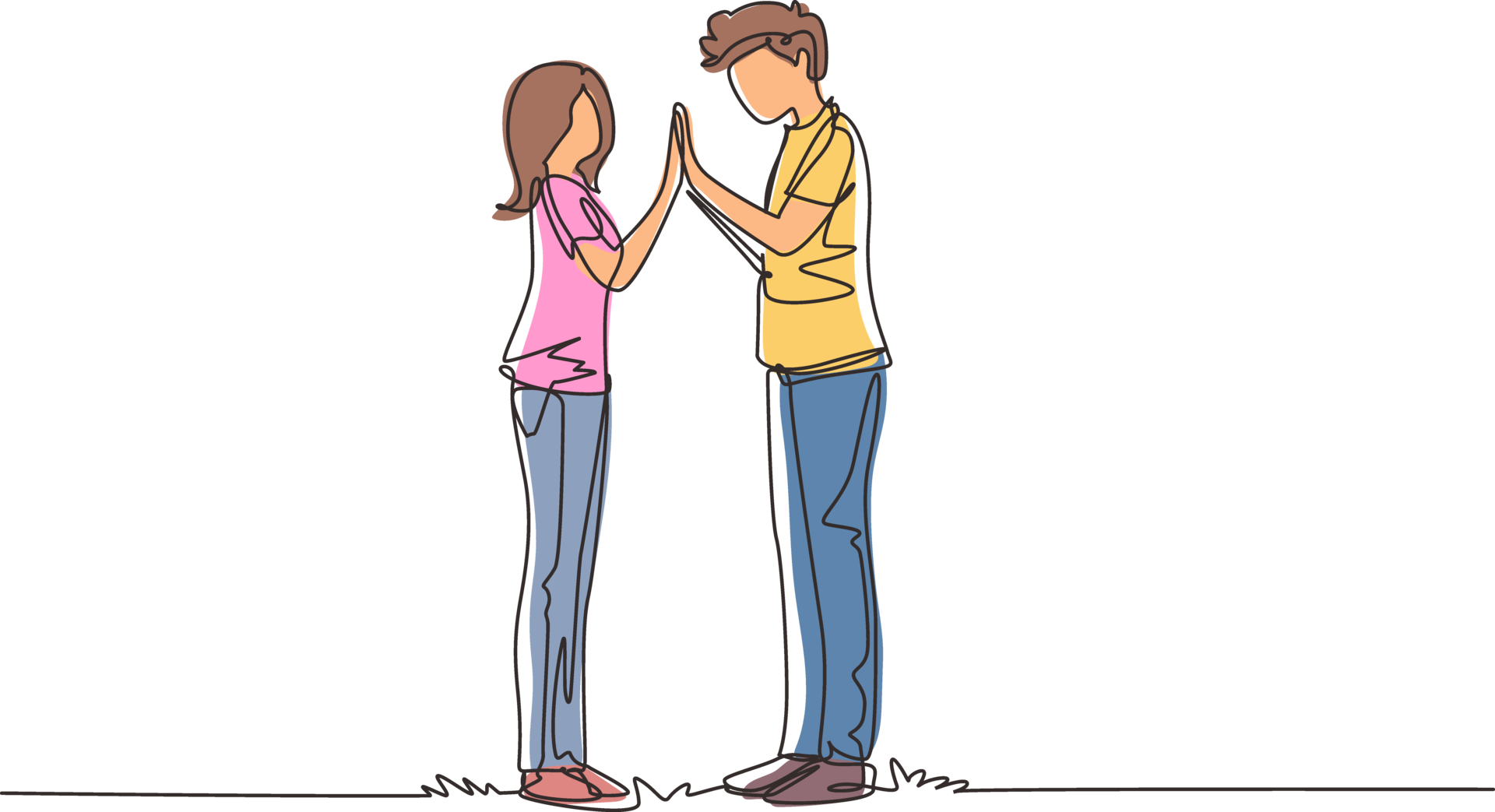 Continuous One Line Drawing Man And Woman Holding Hands And Looking In