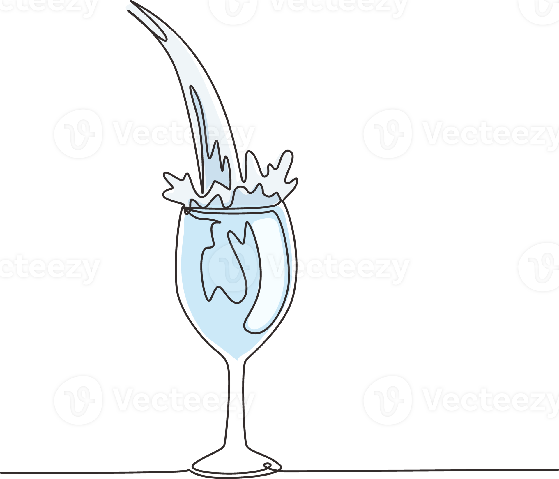 Single one line drawing close up pouring purified fresh drink water into glass. Pouring water ...