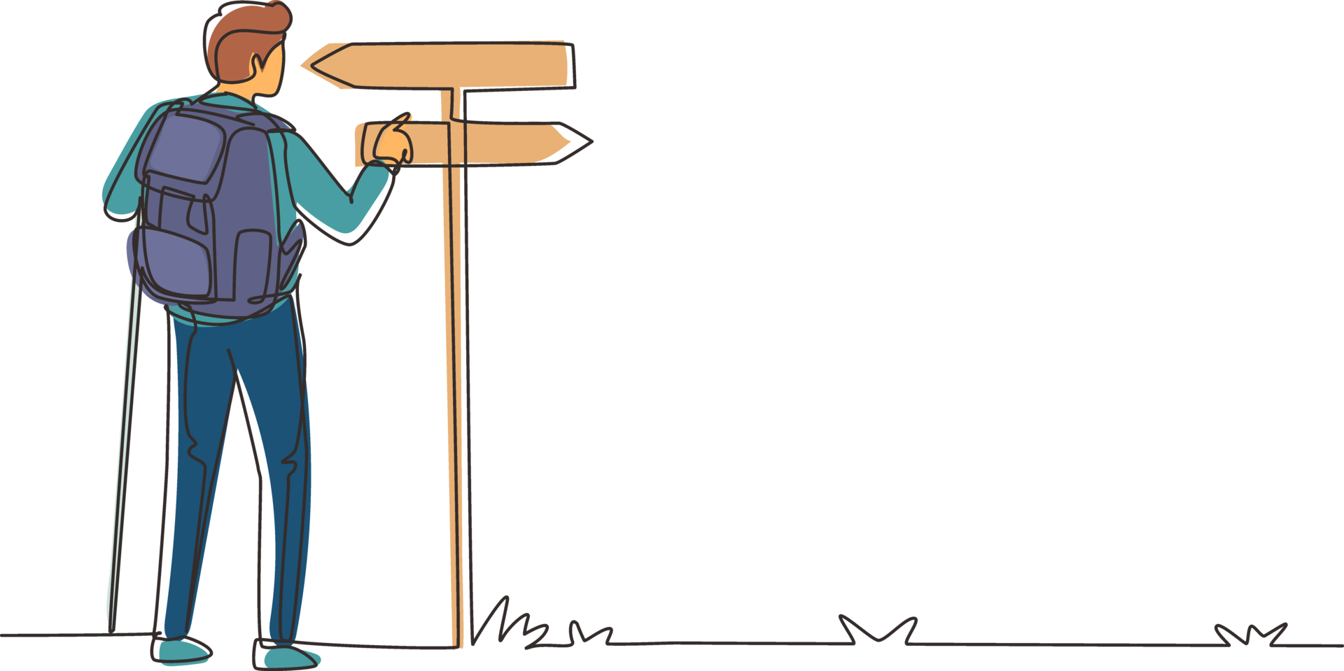 Single Continuous Line Drawing Direction Pointer Hiker Man Backpacks