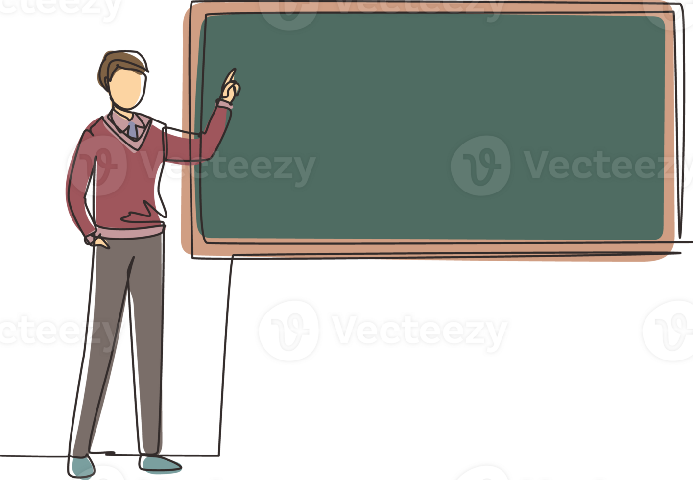 Continuous one line drawing man teacher professor standing in front of blackboard teaching ...