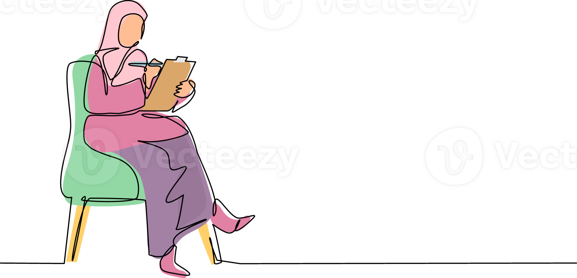 Single one line drawing Arabian businesswoman with clipboard. Female ...