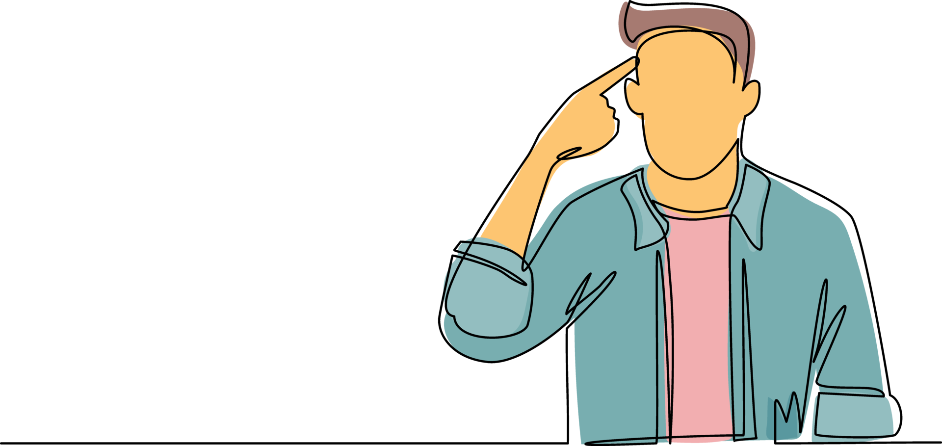 Single one line drawing man touching his temples and remembering ... Single one line drawing man touching his temples and remembering ...