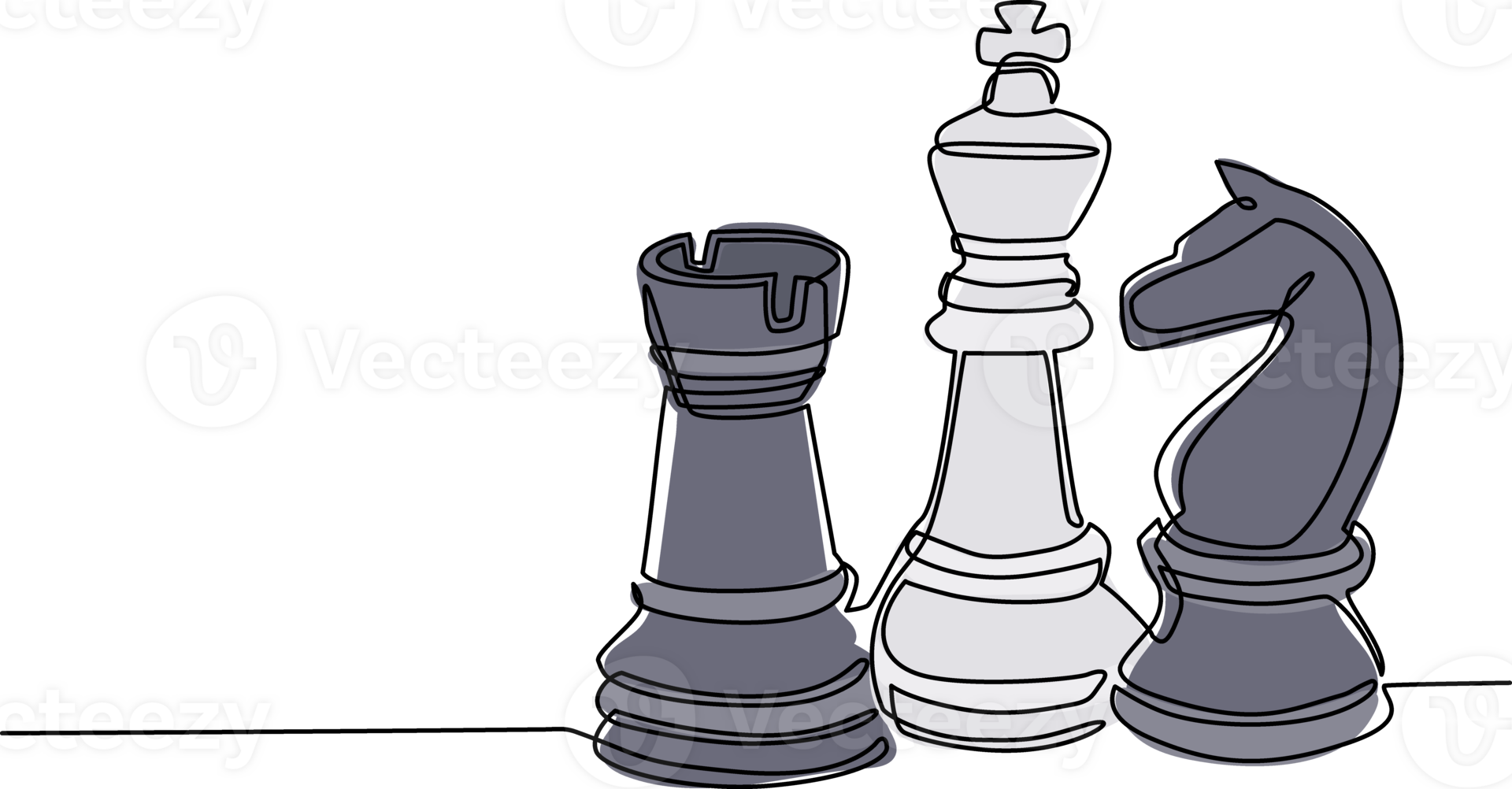 Single Continuous Line Drawing Chess Pieces Silhouette Icon Set Isolated On White Background