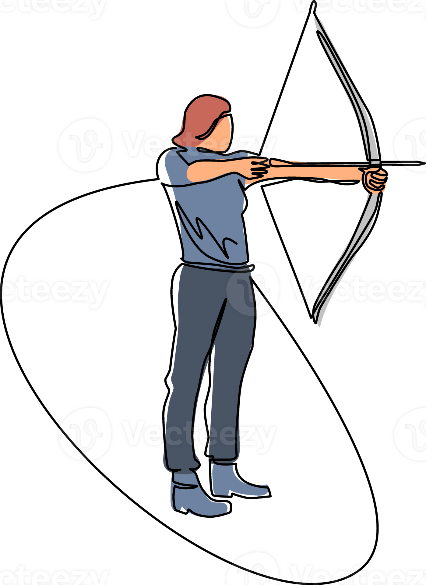 Single continuous line drawing young girl with bow and arrow. Female ...