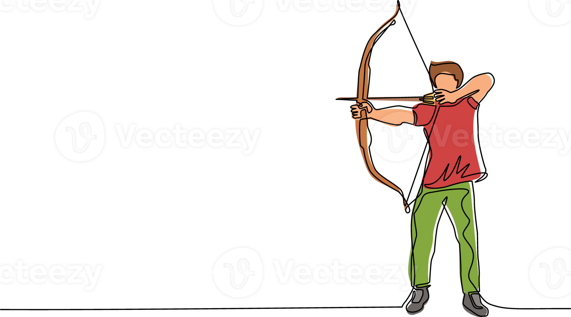 Single one line drawing man with bow and arrow. Male holding bow and ...