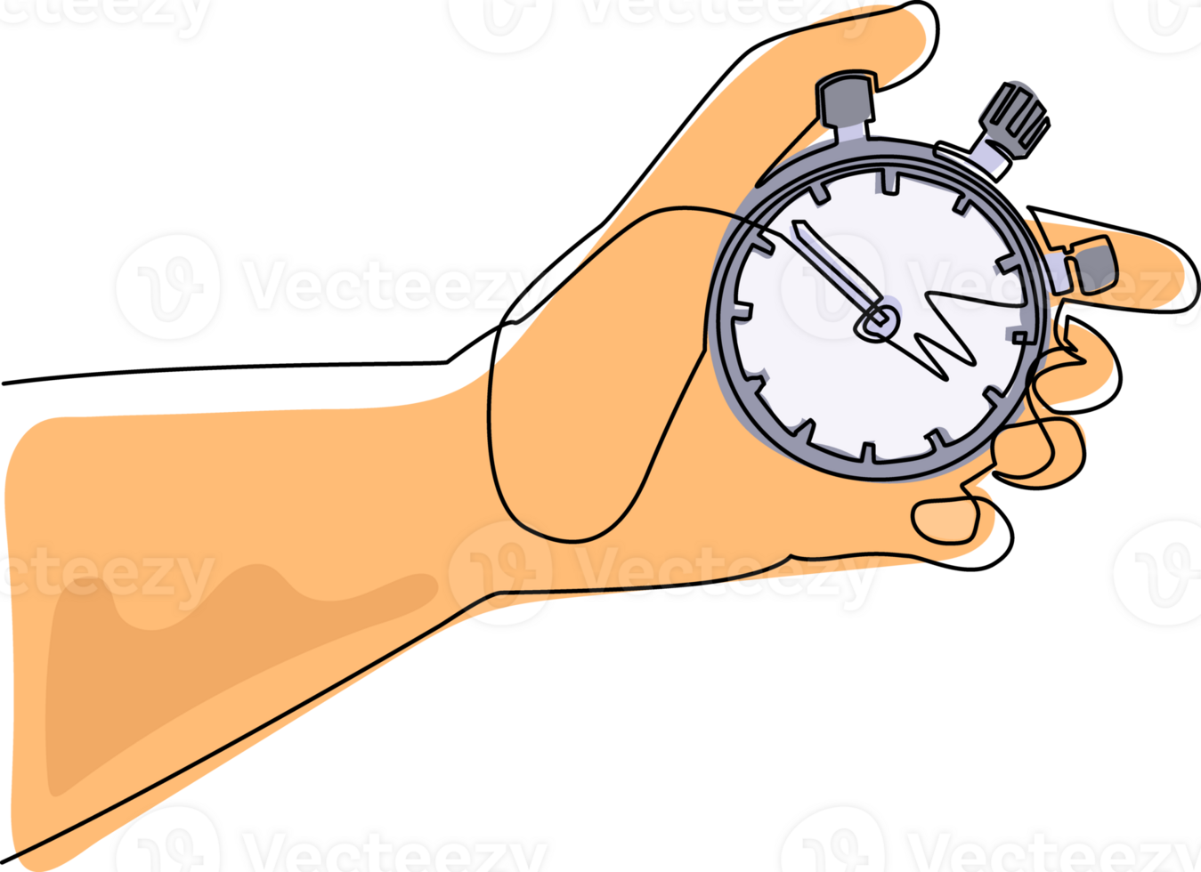 Célibataire Continu Ligne Dessin Humain Main En Portant Chronomètre Flèche Horloge Mètre La