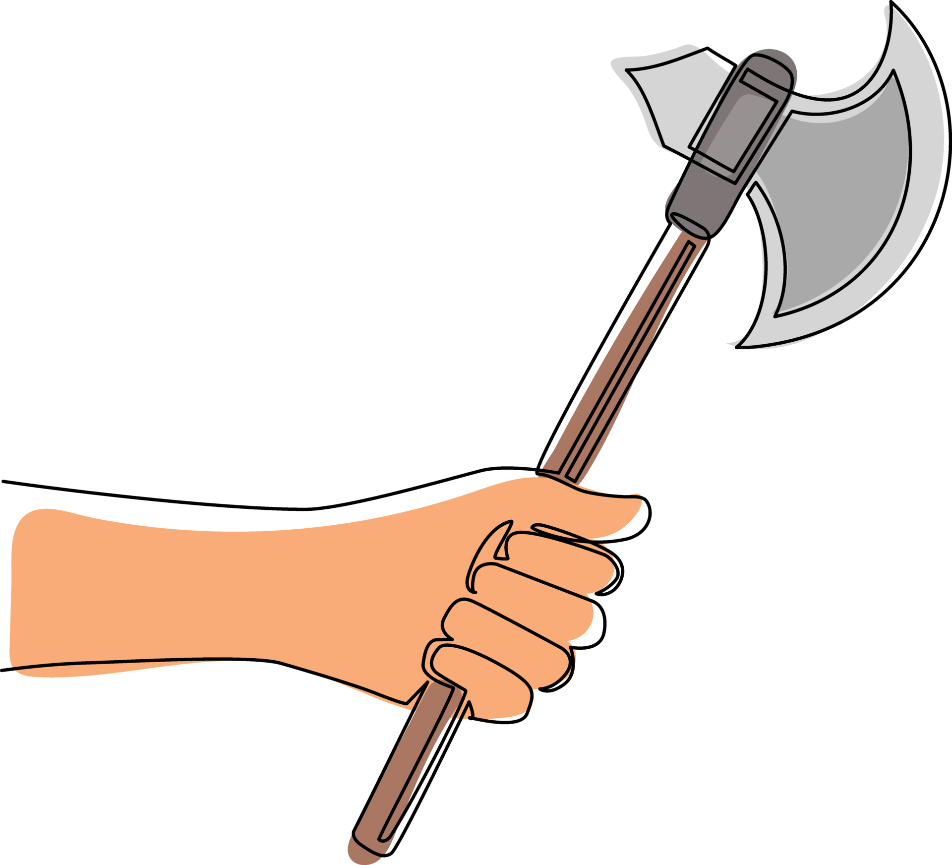 Continuous One Line Drawing Hand Holding Battle Axe With Handle Broad
