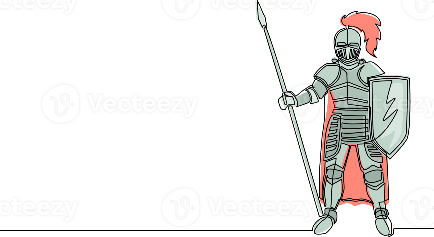 Single Continuous Line Drawing Full Body Armor Suit European Medieval Knight Character With