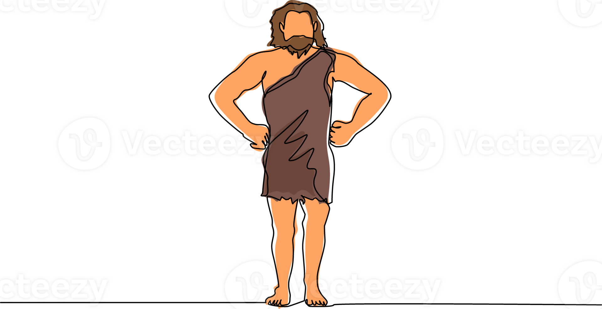 Single one line drawing prehistoric man standing with hands on waist ... Single one line drawing prehistoric man standing with hands on waist ...
