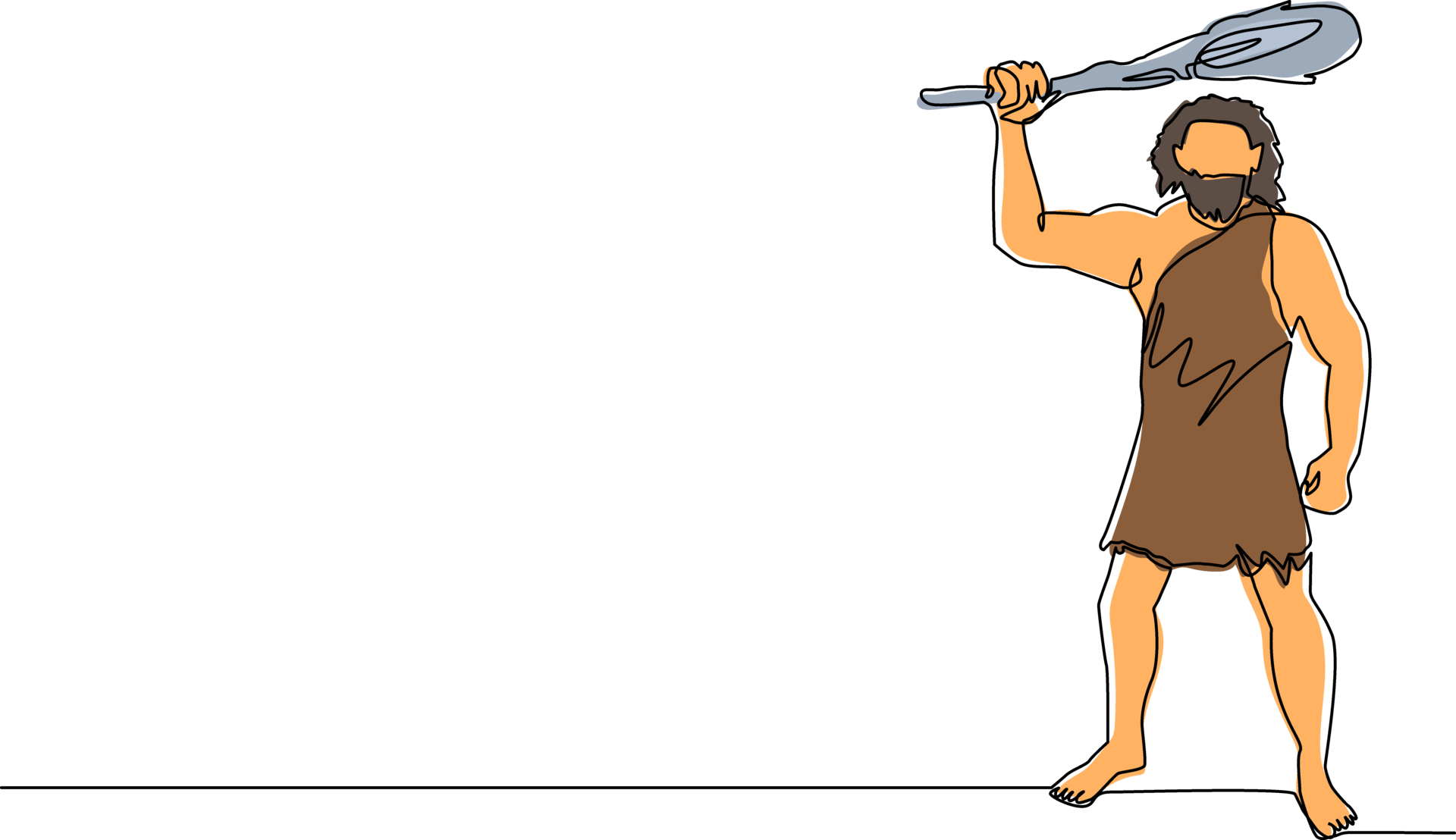 Single one line drawing prehistoric man holding and raised cudgel ... Single one line drawing prehistoric man holding and raised cudgel ...
