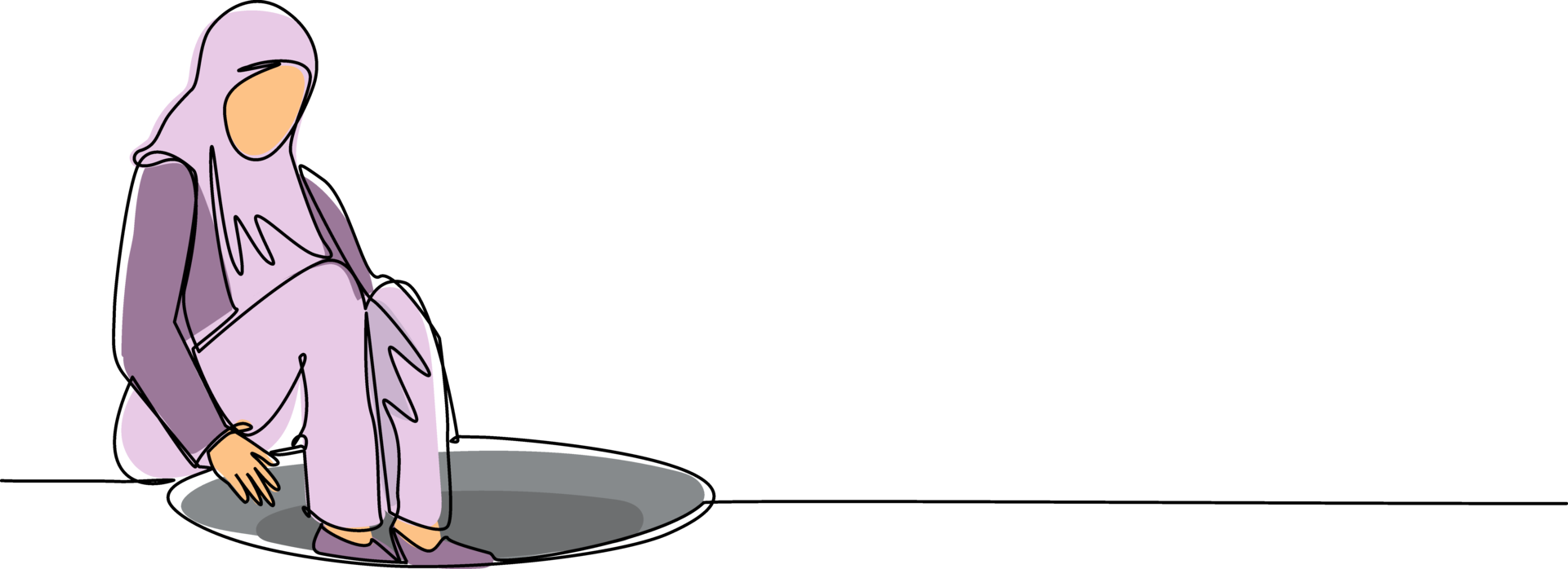 Single one line drawing Arabian businesswoman descends into the hole ...