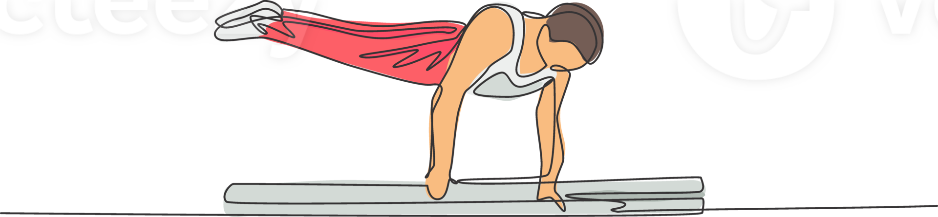 Single continuous line drawing young handsome professional gymnast man perform acrobatic motion ...