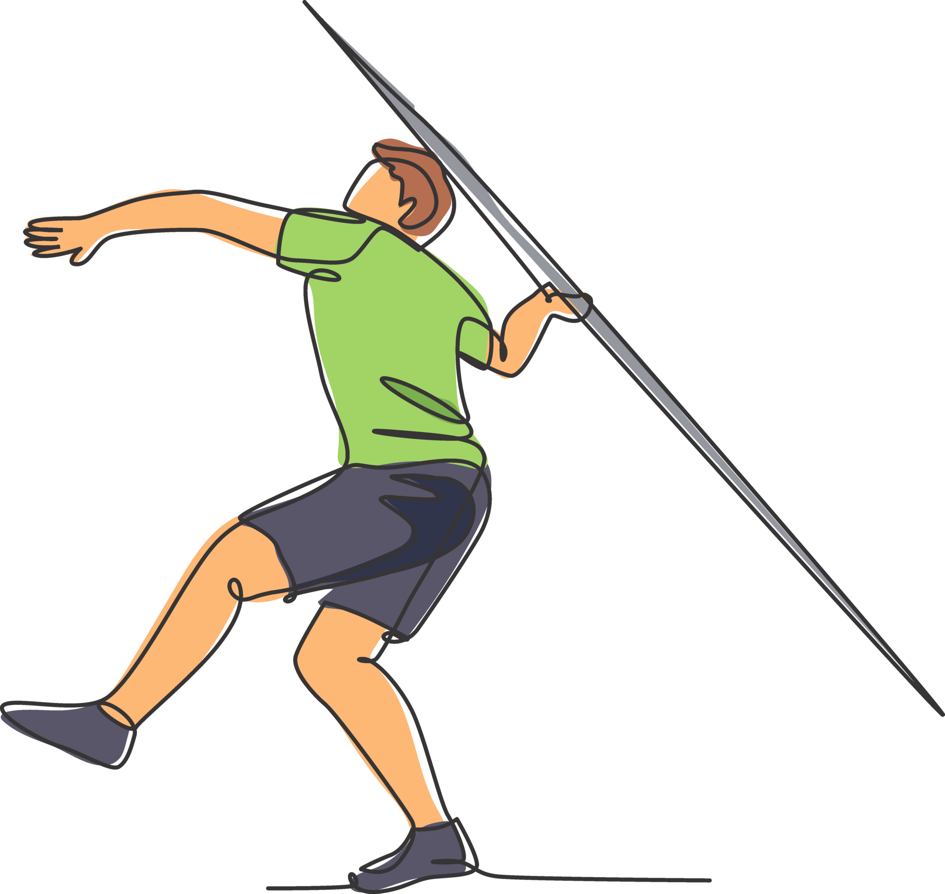 One Single Line Drawing Of Young Energetic Man Exercise Aiming Javelin Throw To Target Area
