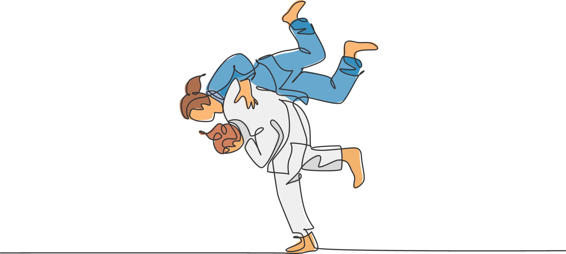 Single continuous line drawing two sportive judoka fighter women ... Single continuous line drawing two sportive judoka fighter women ...
