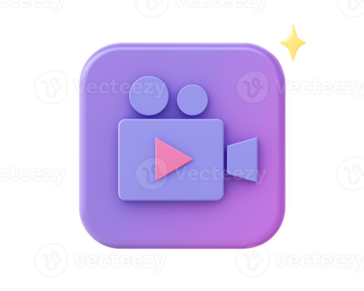 3d hacer de púrpura vídeo cámara icono para ui ux web móvil aplicaciones social medios de ...