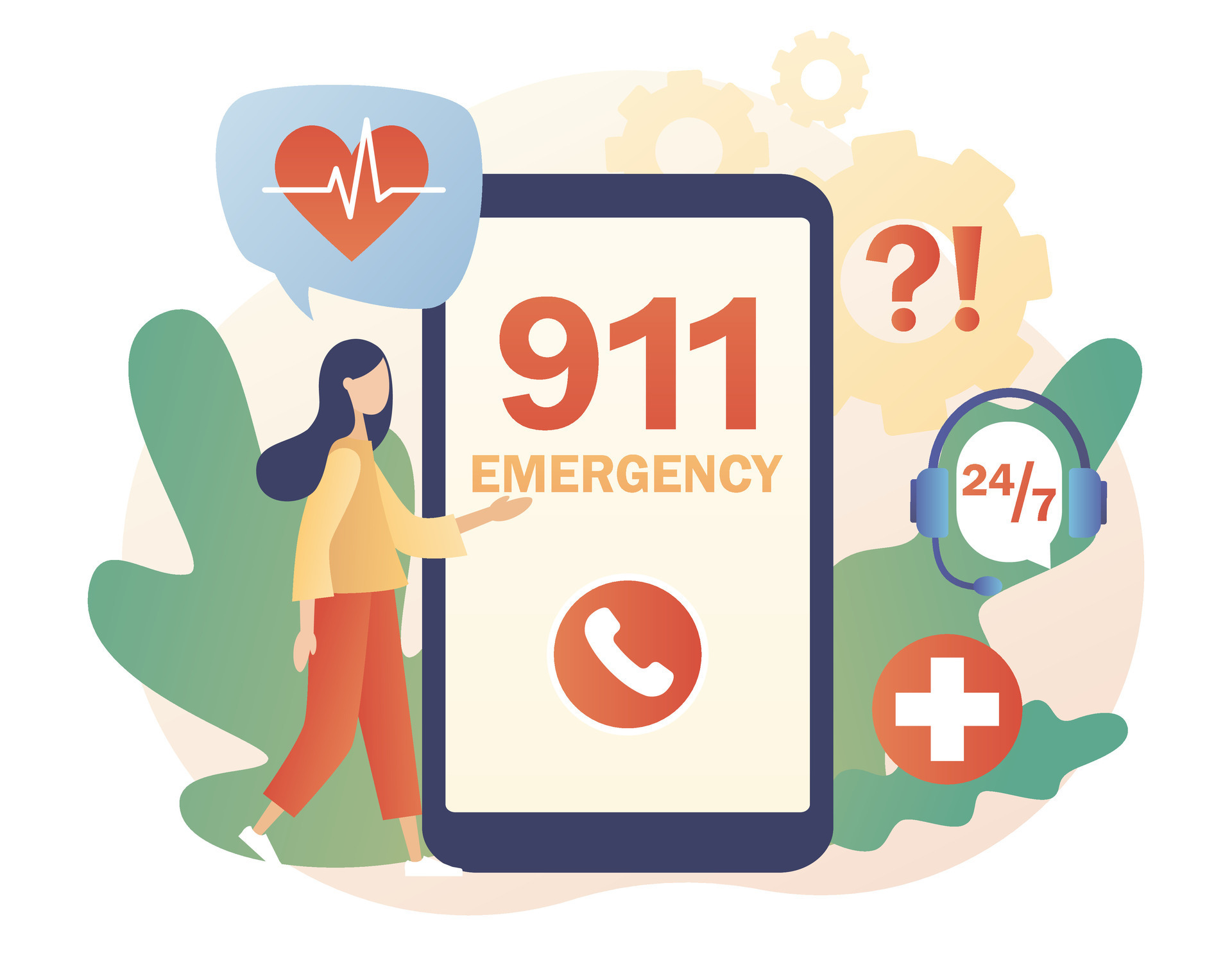911 emergency call in smartphone app. Assistant manager online. Ambulance service. Hotline call ...