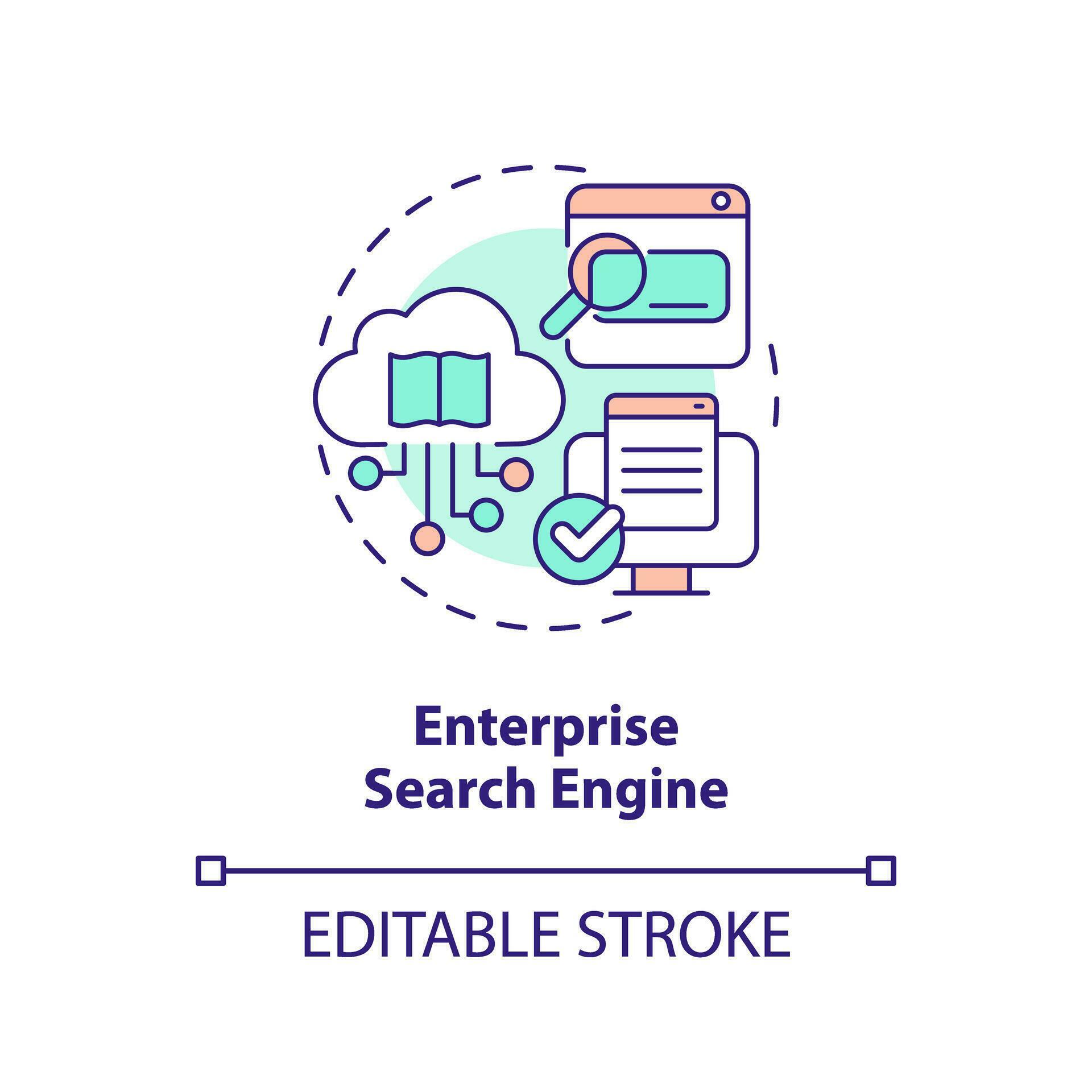2D editable enterprise search engine line icon concept, isolated vector ...