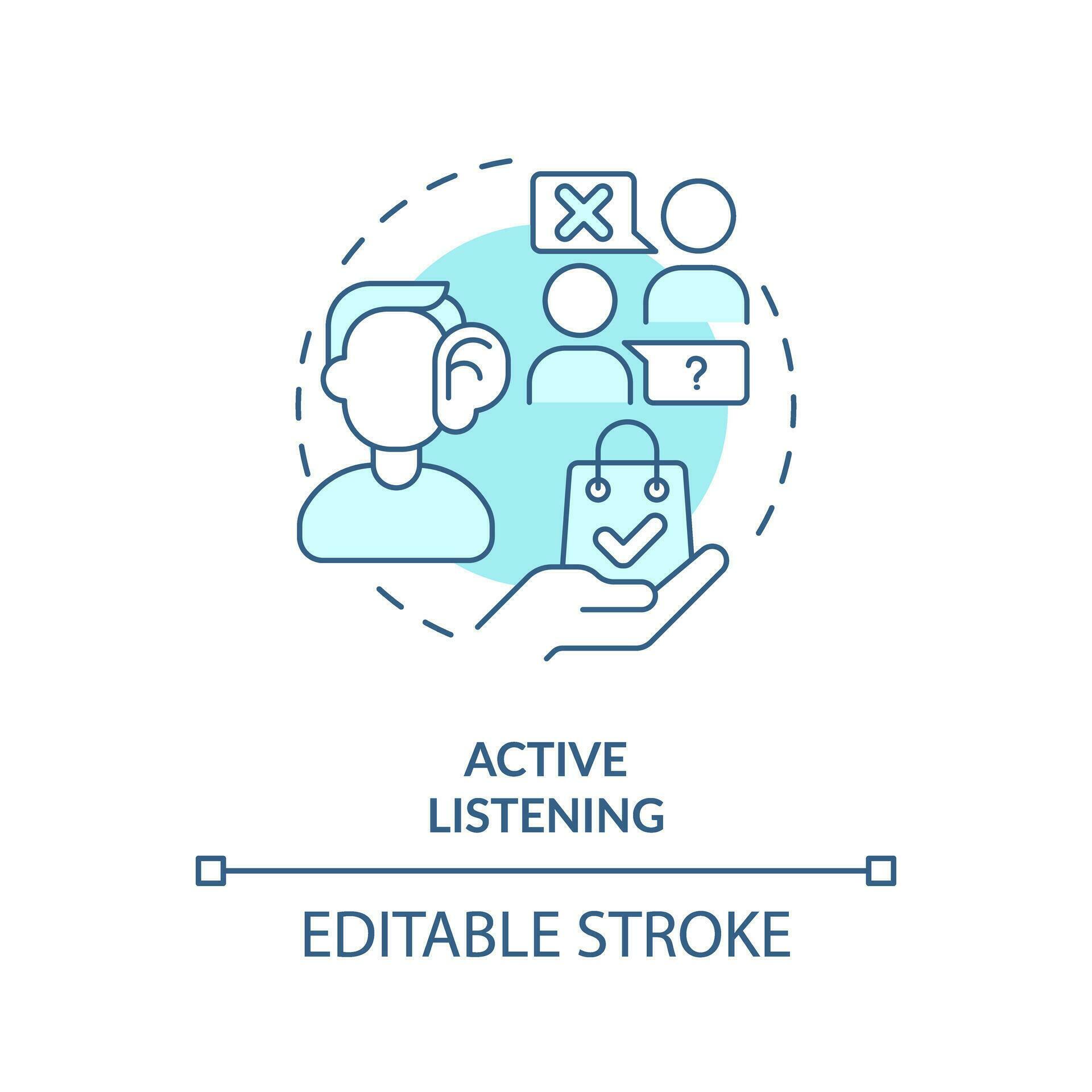 Active listening soft blue concept icon. Good listener. Pay attention ...